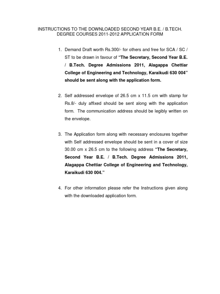 Lateral Entry Be Btech Application Form 2011-12 | PDF | University And ...