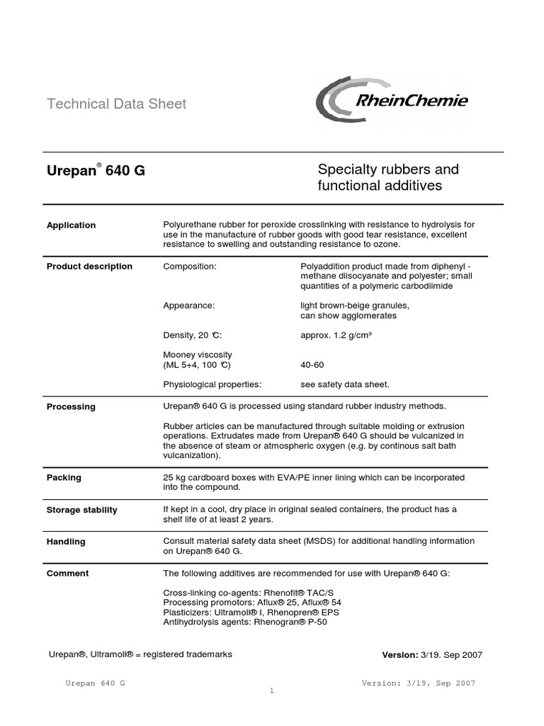 Urepan 640G | PDF | Natural Rubber | Cross Link
