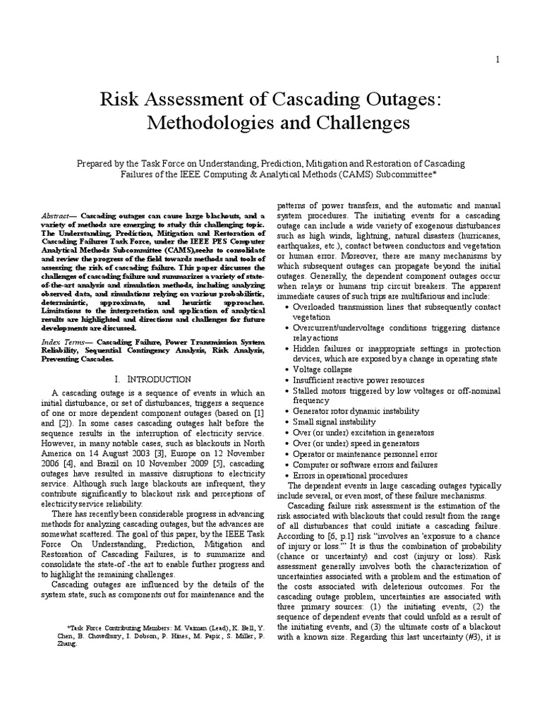 Risk Assessment of Cascading Outages: Methodologies and Challenges ...