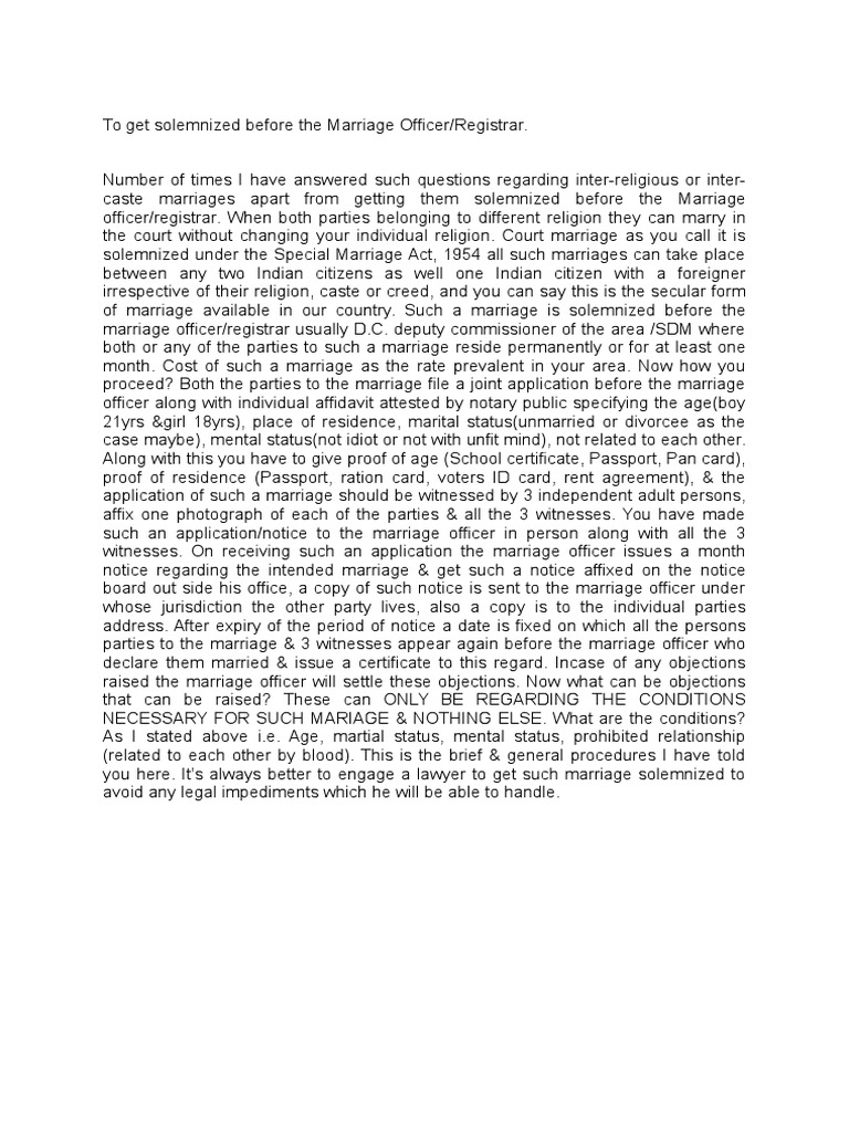 Marriage Registration Procedure | PDF