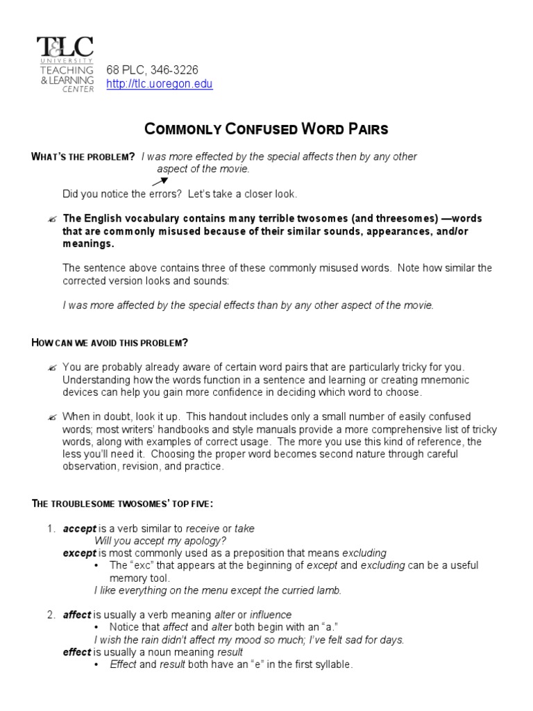 Commonly Confused Word Pairs | PDF