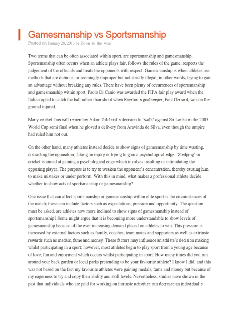 Gamesmanship vs Sportsmanship | Sports | Motivation