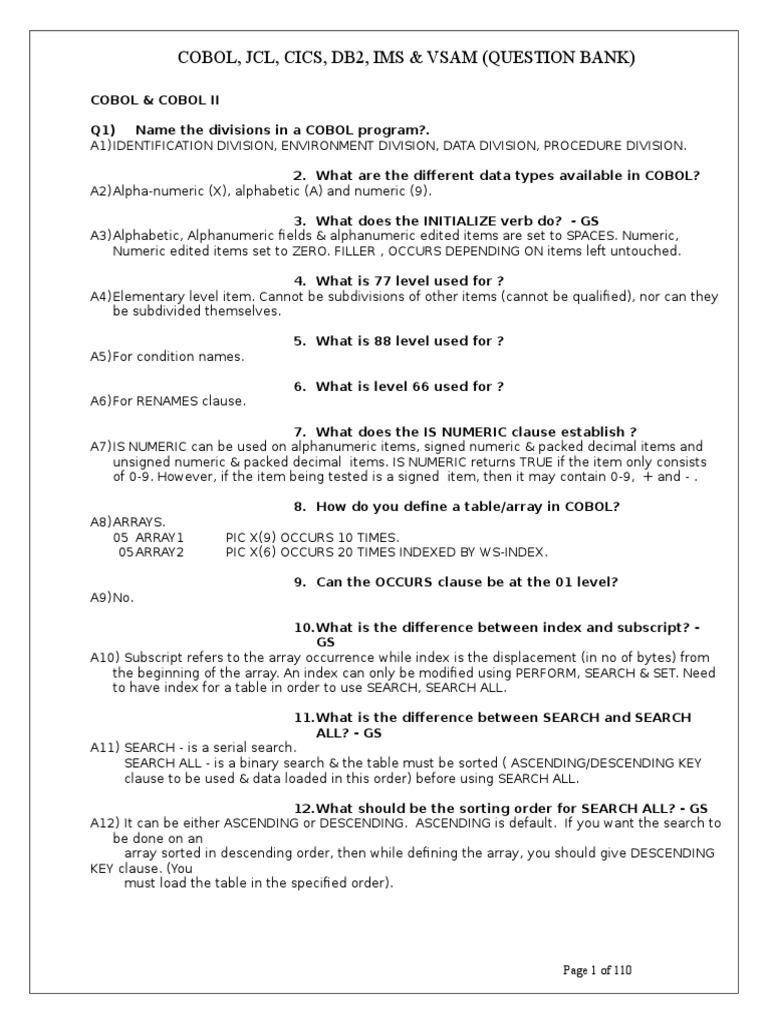 Mainframe Question Bank | PDF | Binary Coded Decimal | String (Computer Science)