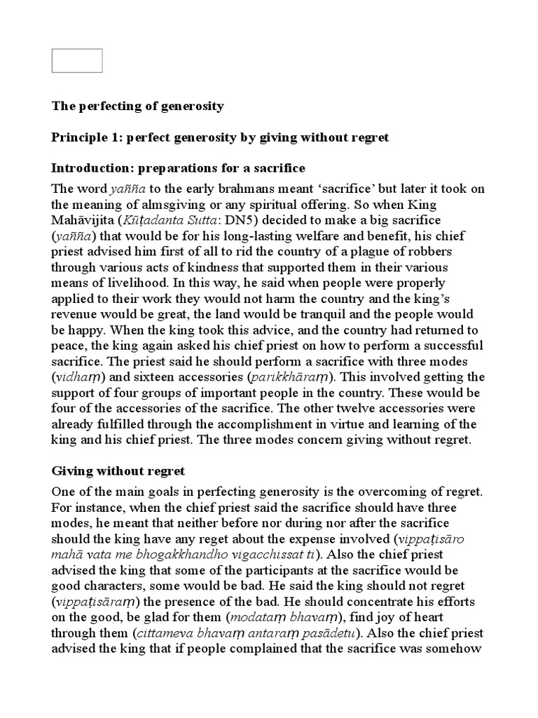 The Perfecting of Generosity Principle 1: Perfect Generosity by Giving ...