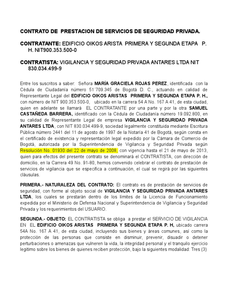 Contrato de Prestacion de Servicios de Seguridad Privada | PDF | Póliza de seguros | Gobierno