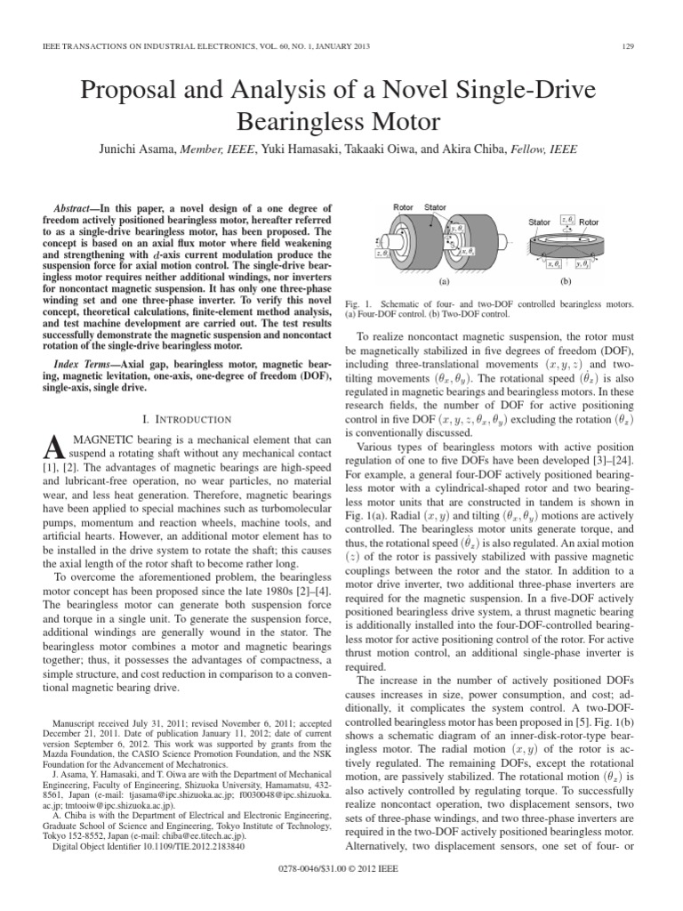 Proposal and Analysis of A Novel Single-Drive Bearingless Motor | PDF ...