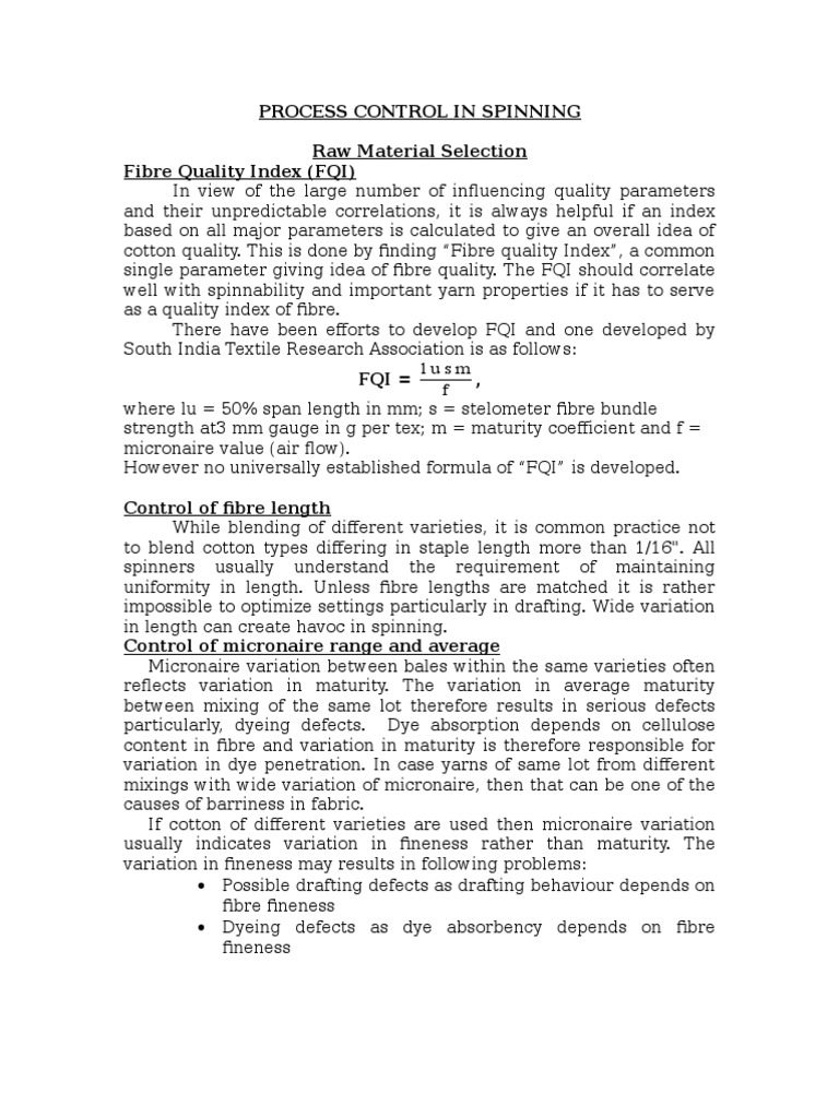 Process Control Spinning | PDF | Spinning (Textiles) | Textiles