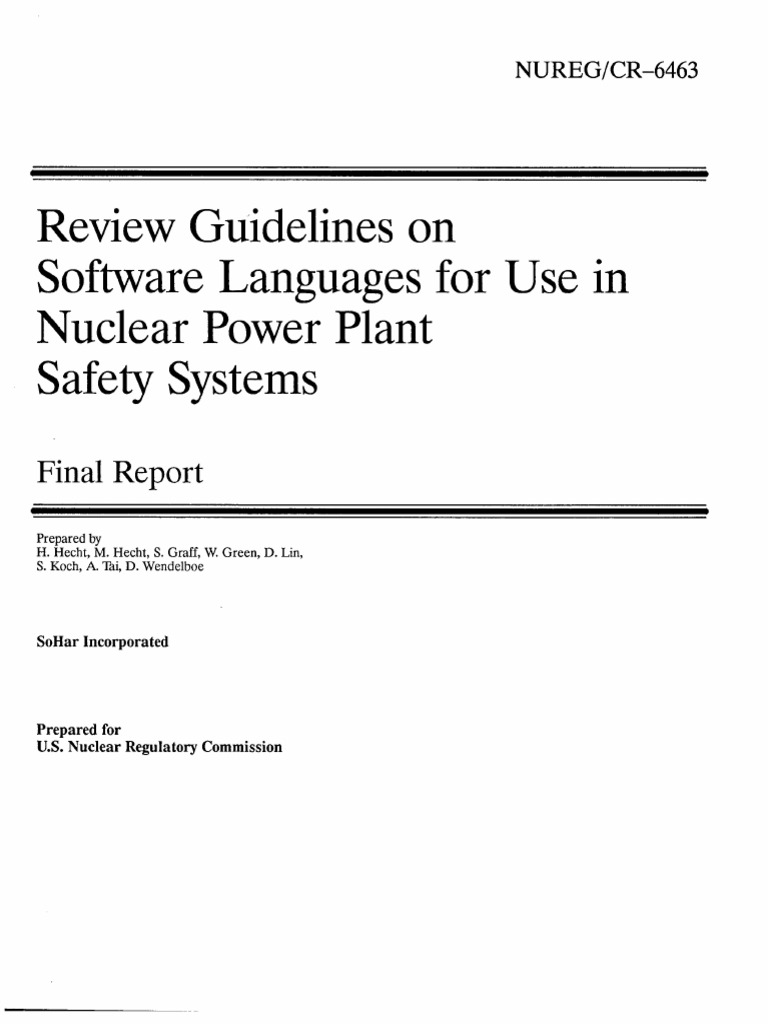 NUREG CR-6463 Review Guidelines On Software Languages For Use in NPP Safety Systems | PDF ...