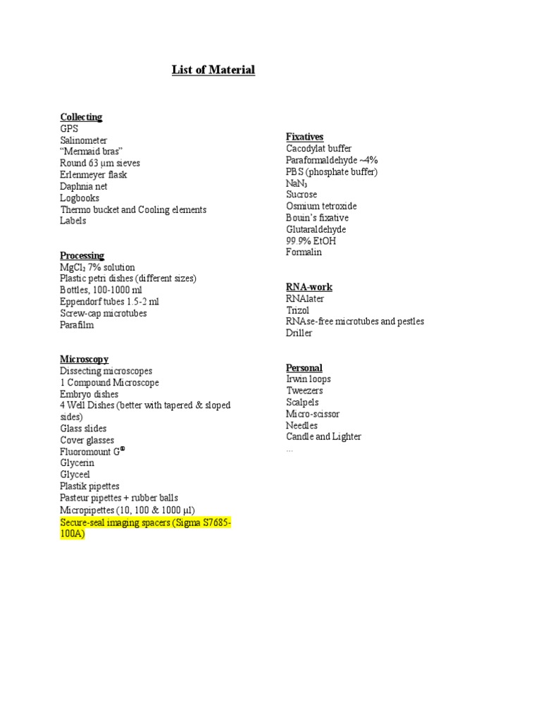 Essential Lab Equipment and Materials List | PDF | Cooking, Food & Wine ...
