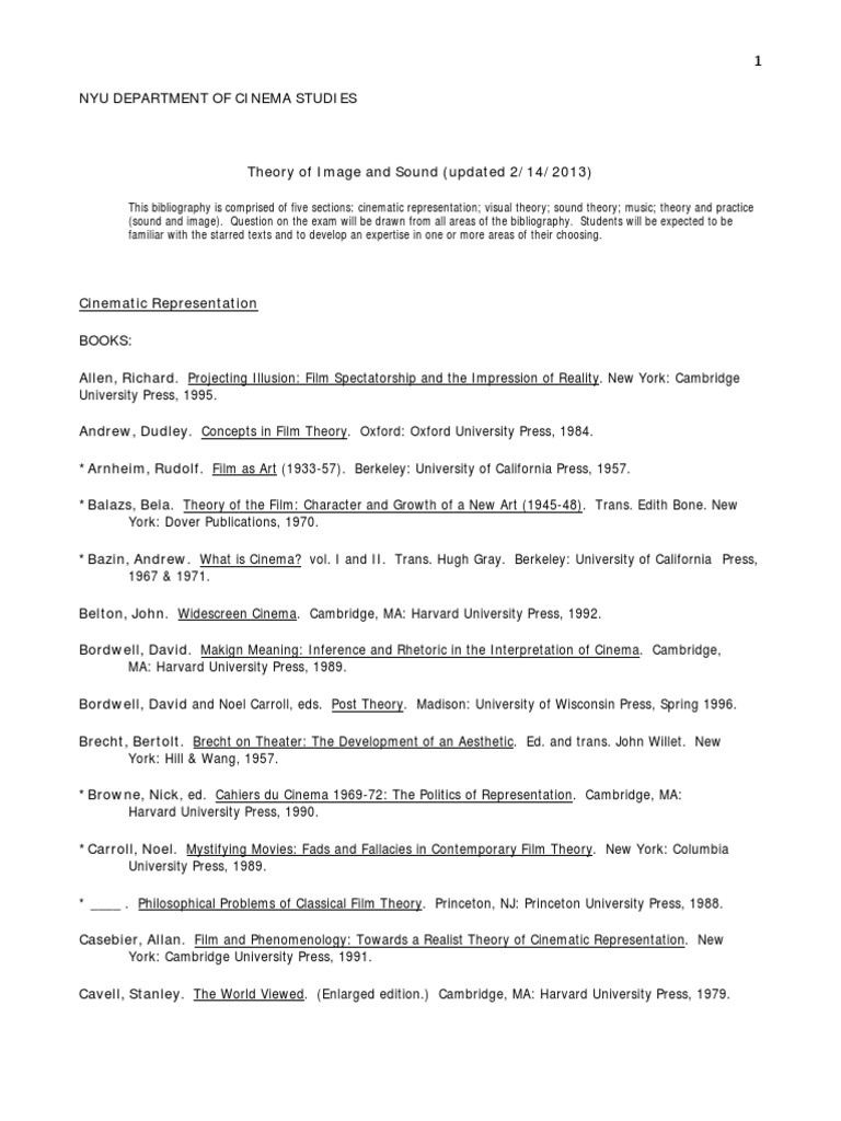 Film Theory Bibliography Overview | PDF