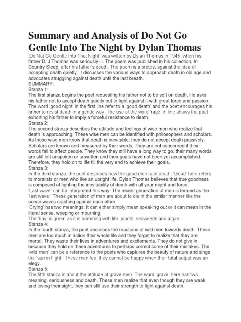 Analysis of "Do Not Go Gentle" Poem | PDF | Poetry