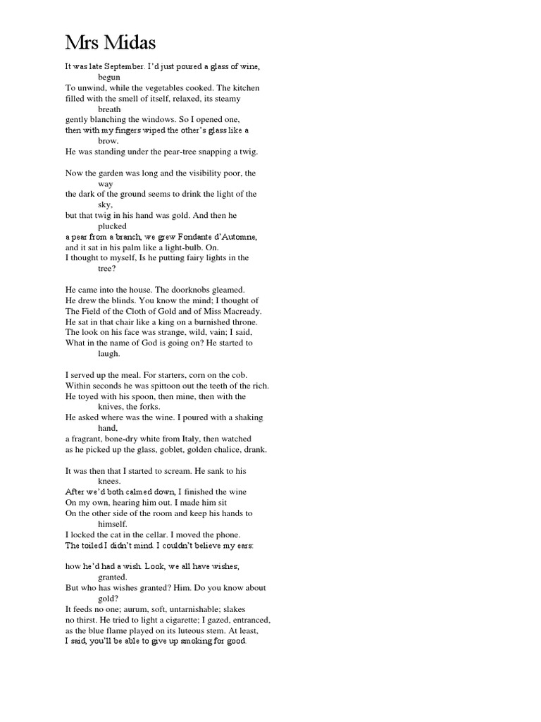 Mrs Midas Poem | PDF