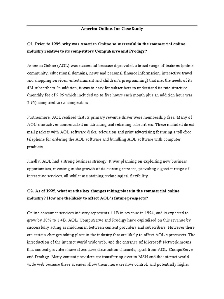 ACCT3610 - America Online Case Study | PDF | Aol | Mergers And Acquisitions
