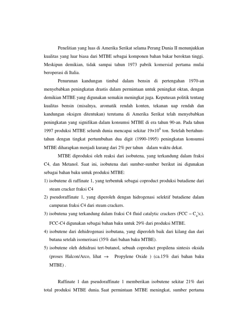 Reaksi Antara Isobutene Dengan MPetrokimethanol Membentuk MTBE | PDF | Sains & Matematika