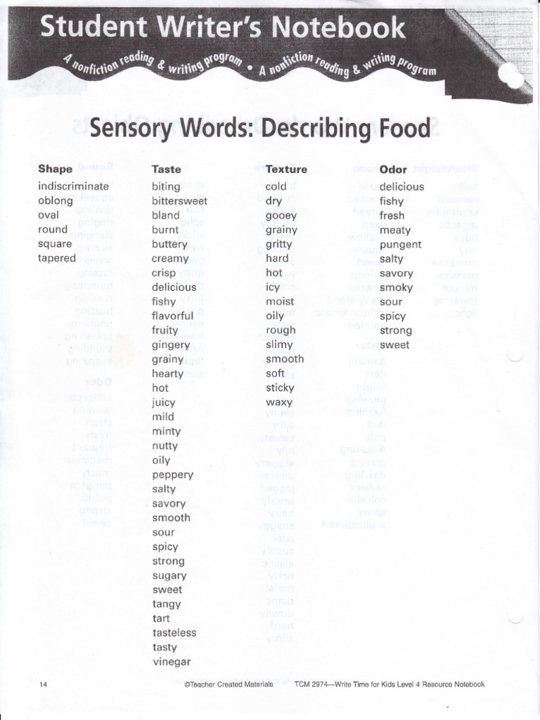 Sensory Words Describing Food | PDF | Taste | Food Ingredients