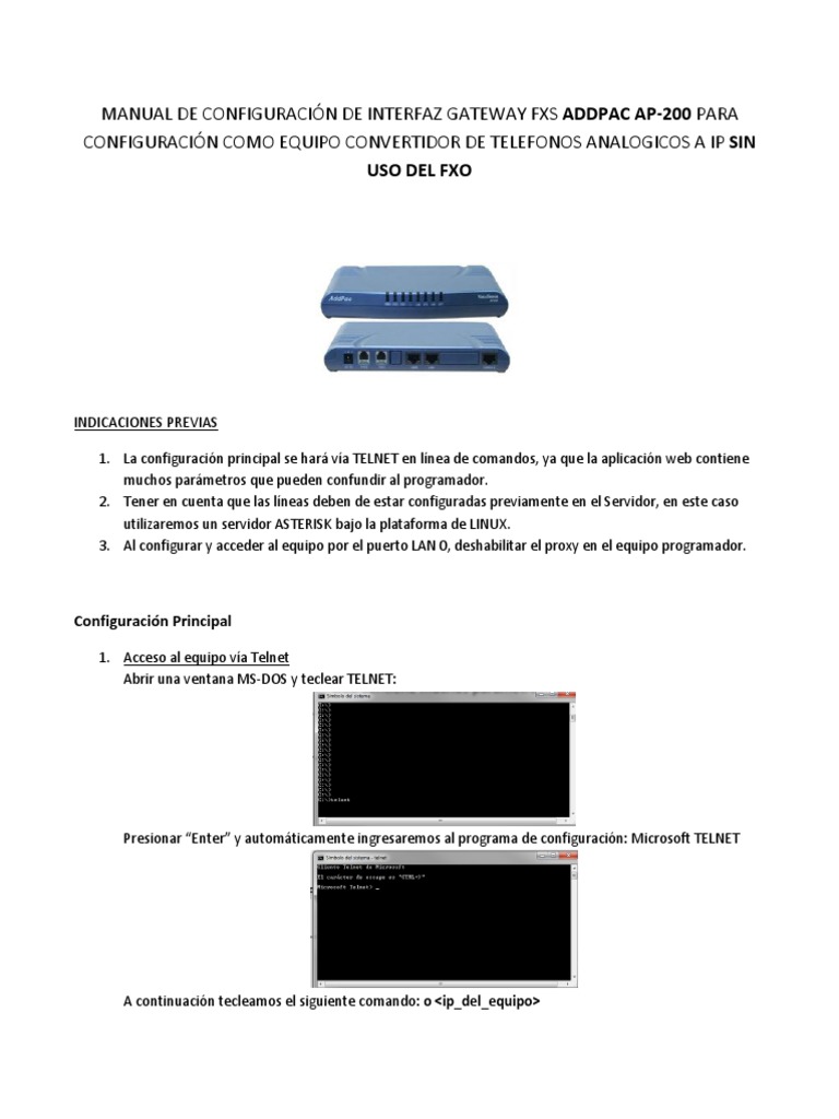 Manual de Configuracion AddPac FXS Con Asterisk VoIP | PDF | Dirección IP | Voz sobre IP