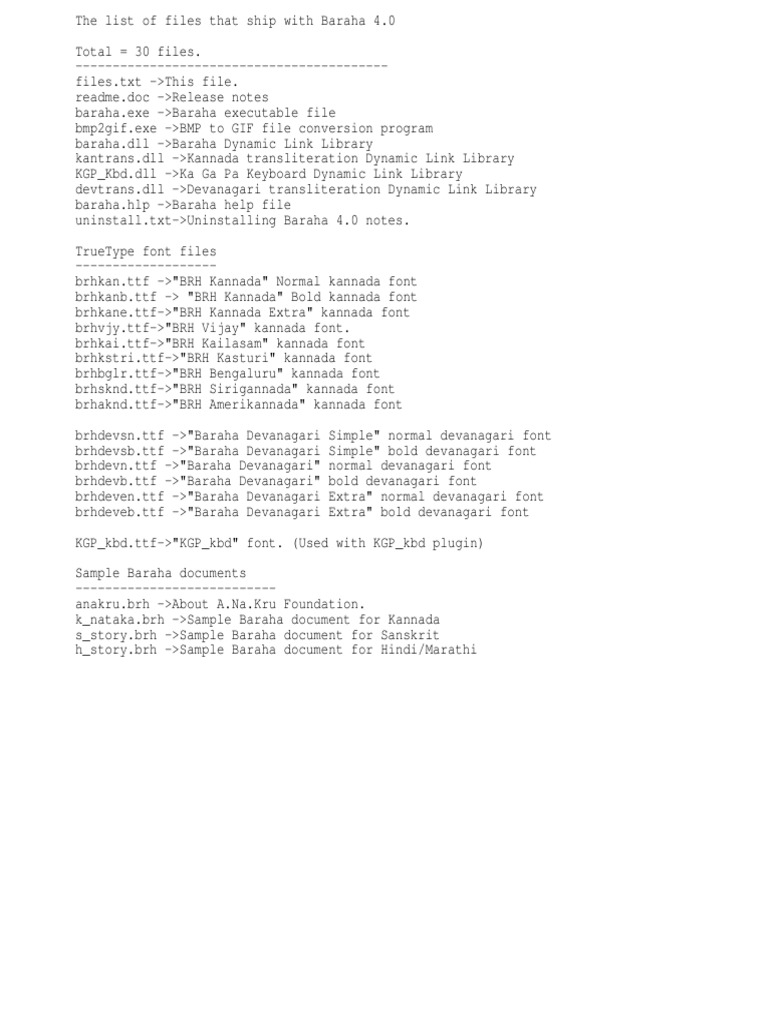 Baraha 4.0 File List | PDF