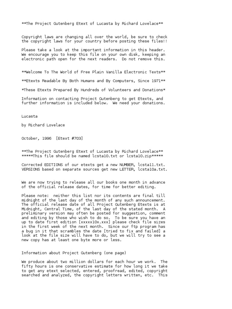 The Lucasta Poems by Lovelace, Richard, 1618-1657 | PDF | Indemnity | E ...