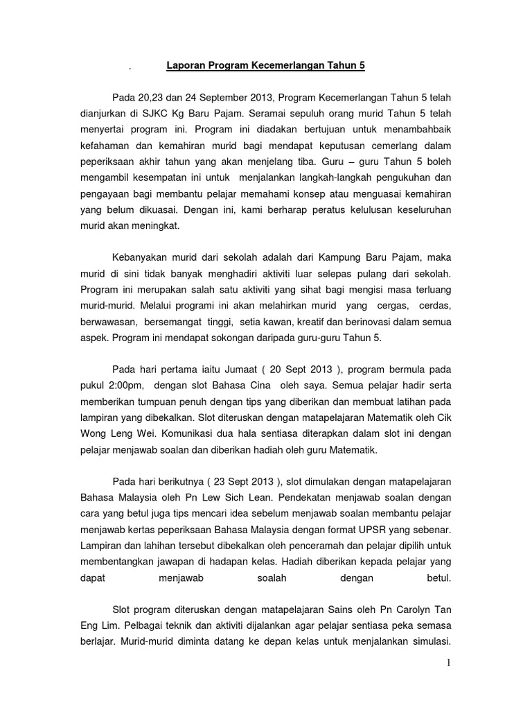 Program Kecemerlangan Tahun 5 | PDF