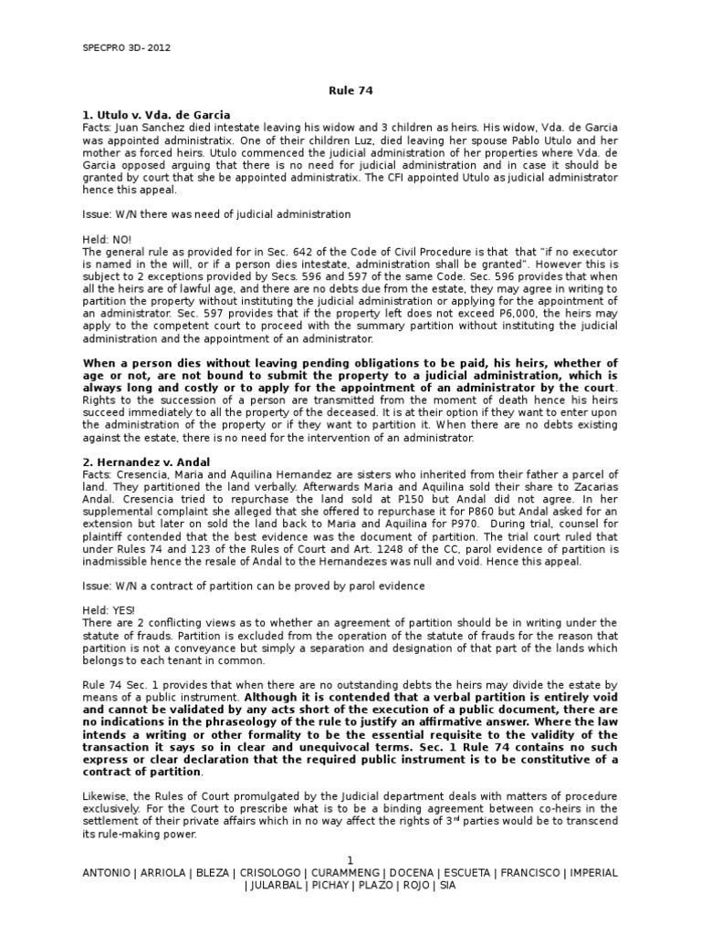 Rule 74 | PDF | Private Law | Inheritance