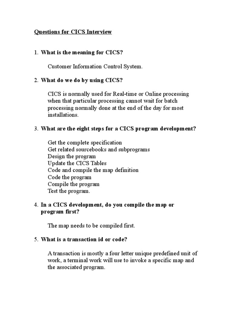 Questions For CICS Interview | PDF | Computer Architecture | Information Technology Management