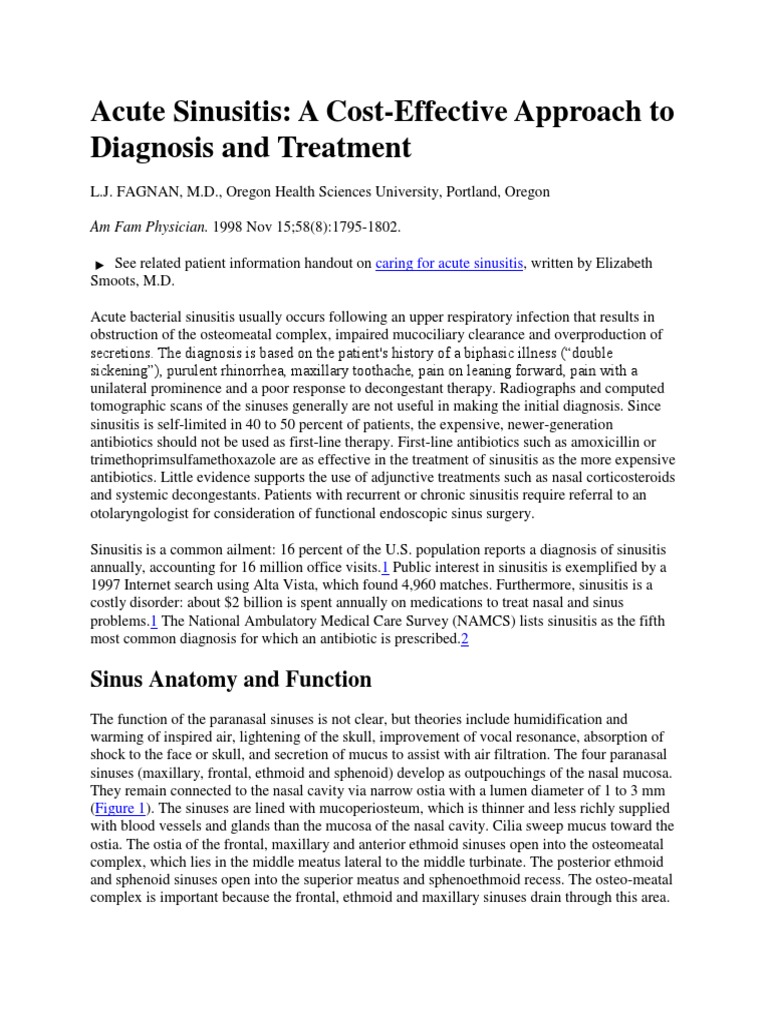 Acute Sinusitis: A Cost-Effective Approach To Diagnosis and Treatment | PDF