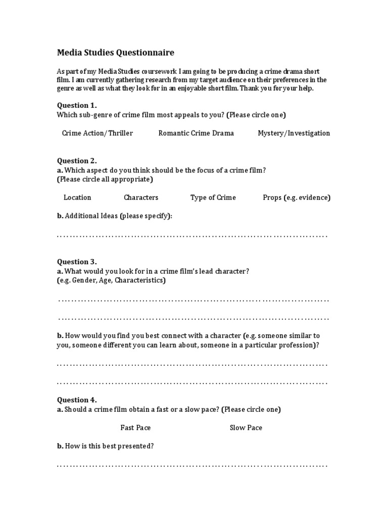 Short Film Questionnaire | PDF | Genre | Narrative