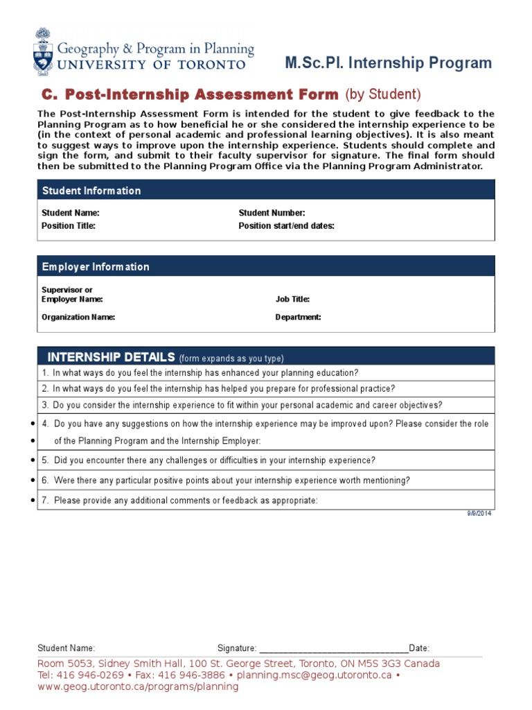C Post Internship Student Assessment Form | PDF