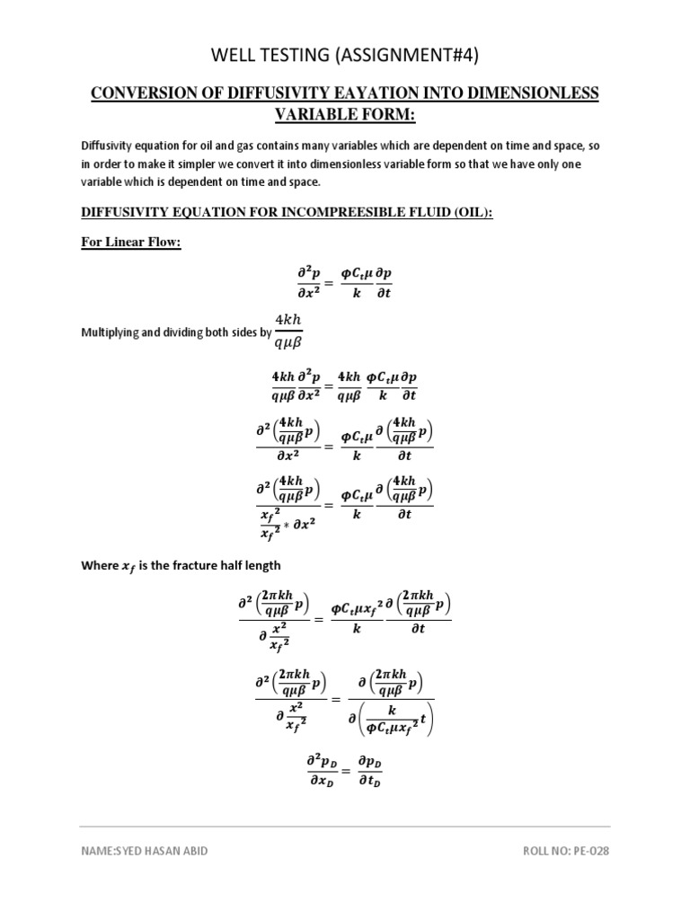 Dimensionless Diffusivity Equations | PDF | Fluid Dynamics | Gas ...