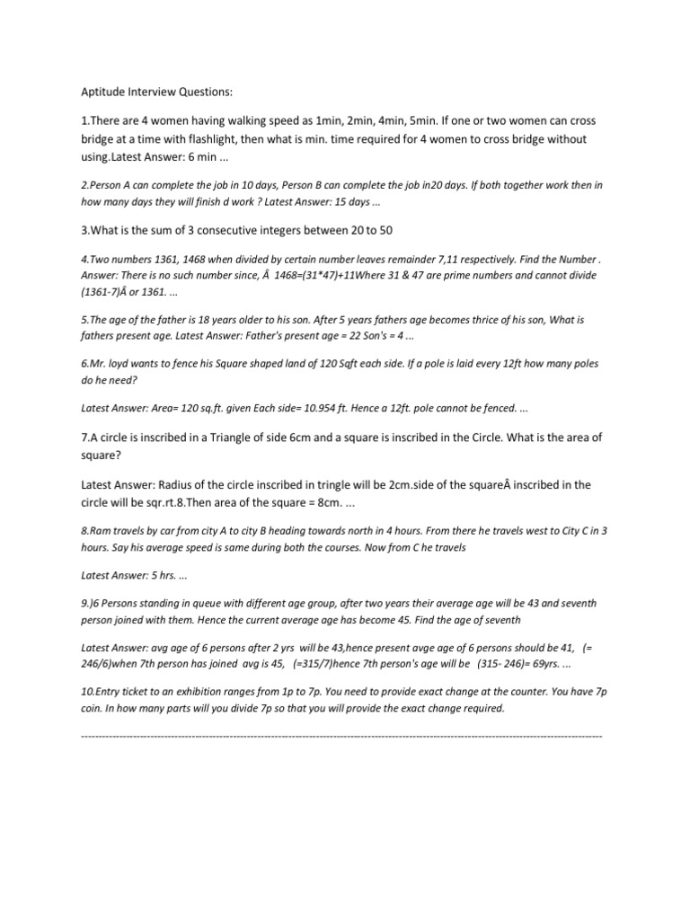 Aptitude Interview Questions Guide | PDF | String (Computer Science ...