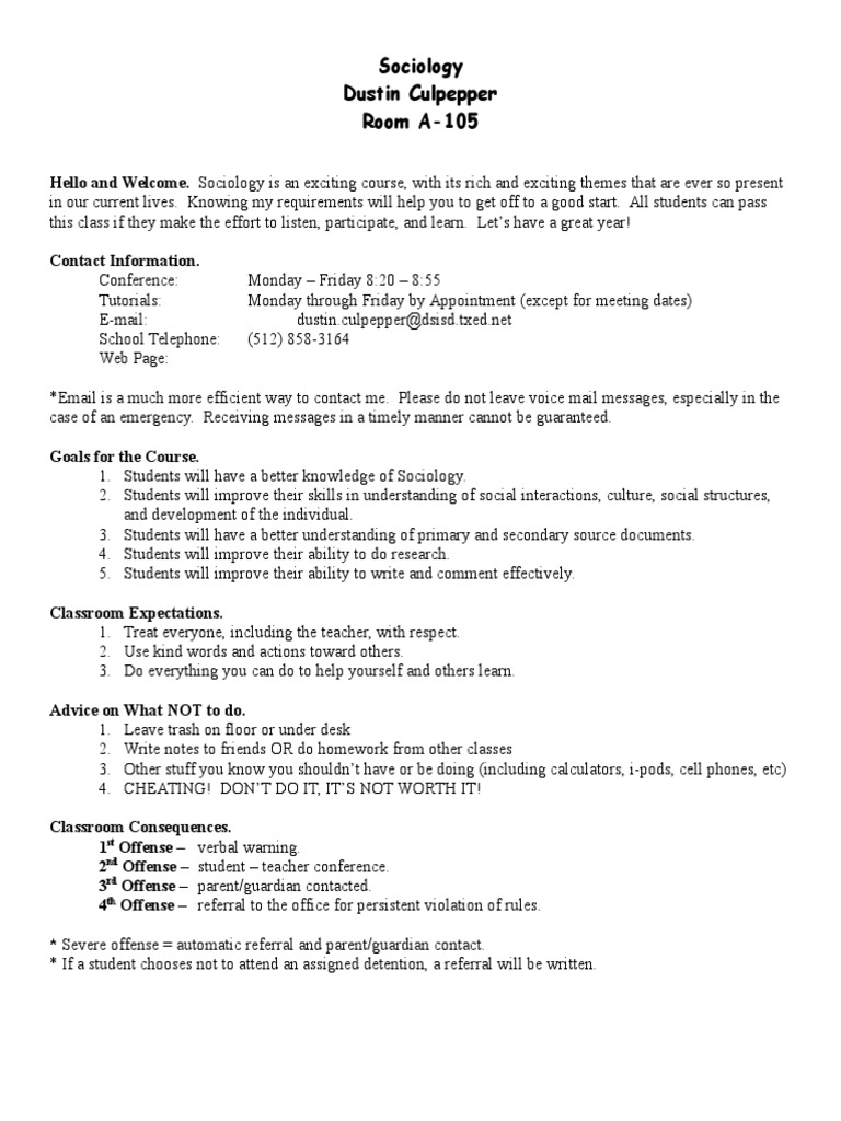 Sociology Course Overview and Guidelines | PDF | Academic Dishonesty ...