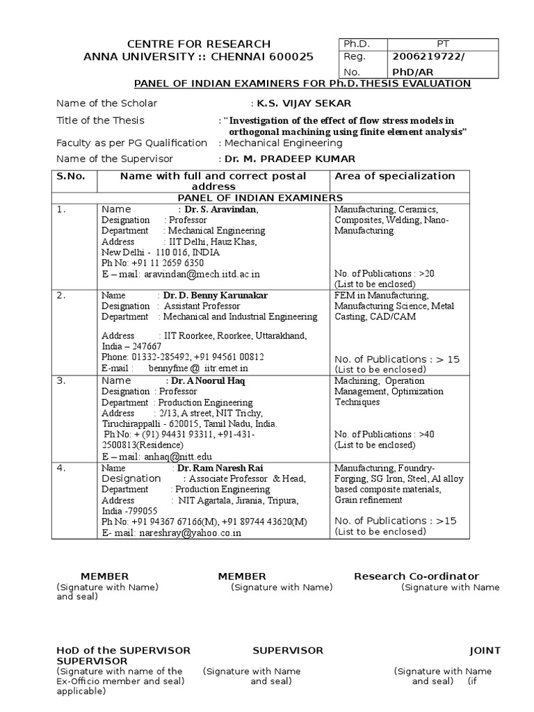 Panel of Examiners - Thesis | PDF