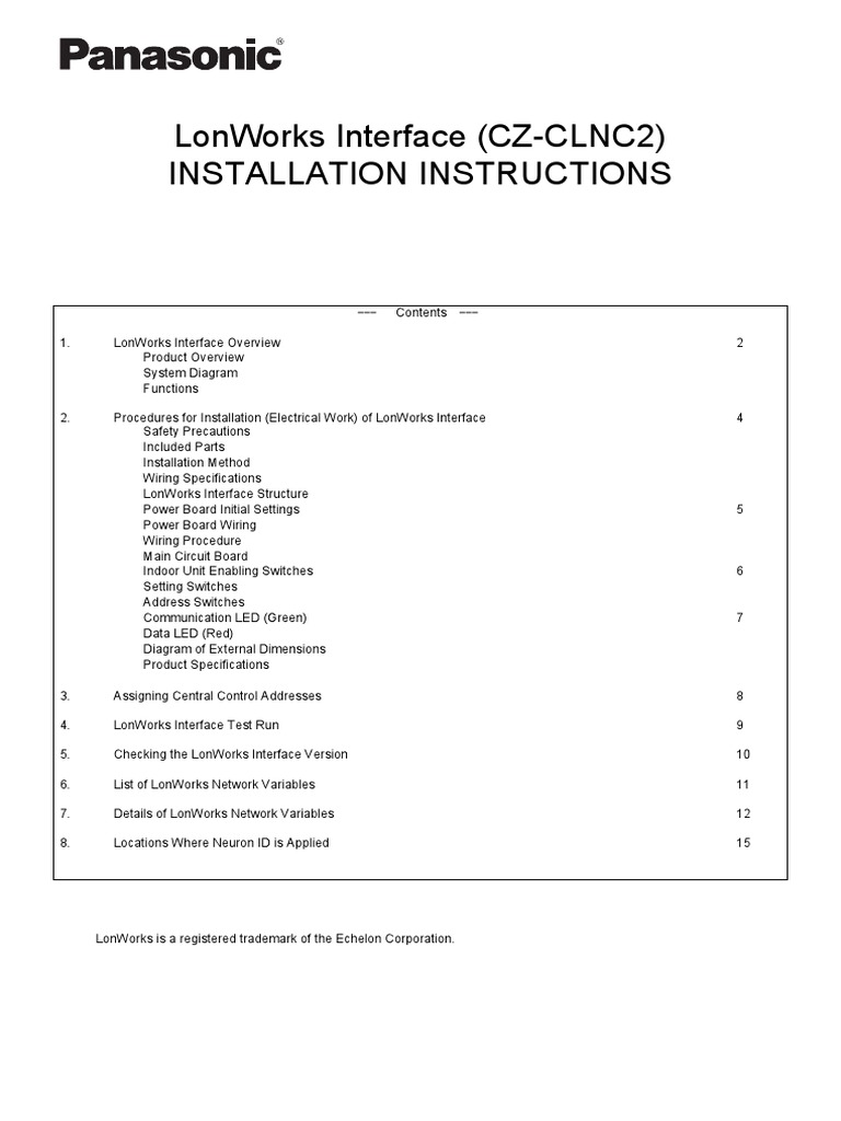 Lonworks Interface (Cz-Clnc2) Installation Instructions | PDF | Cable ...