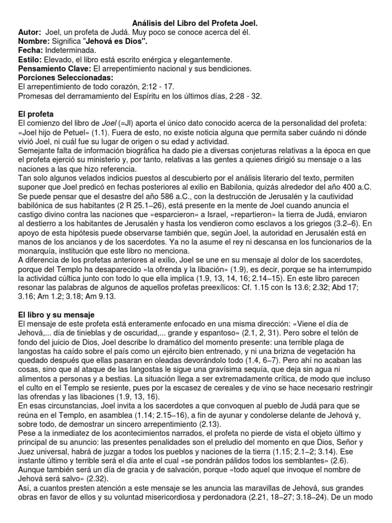 Análisis Del Libro Del Profeta Joel | PDF | Profeta | Jerusalén