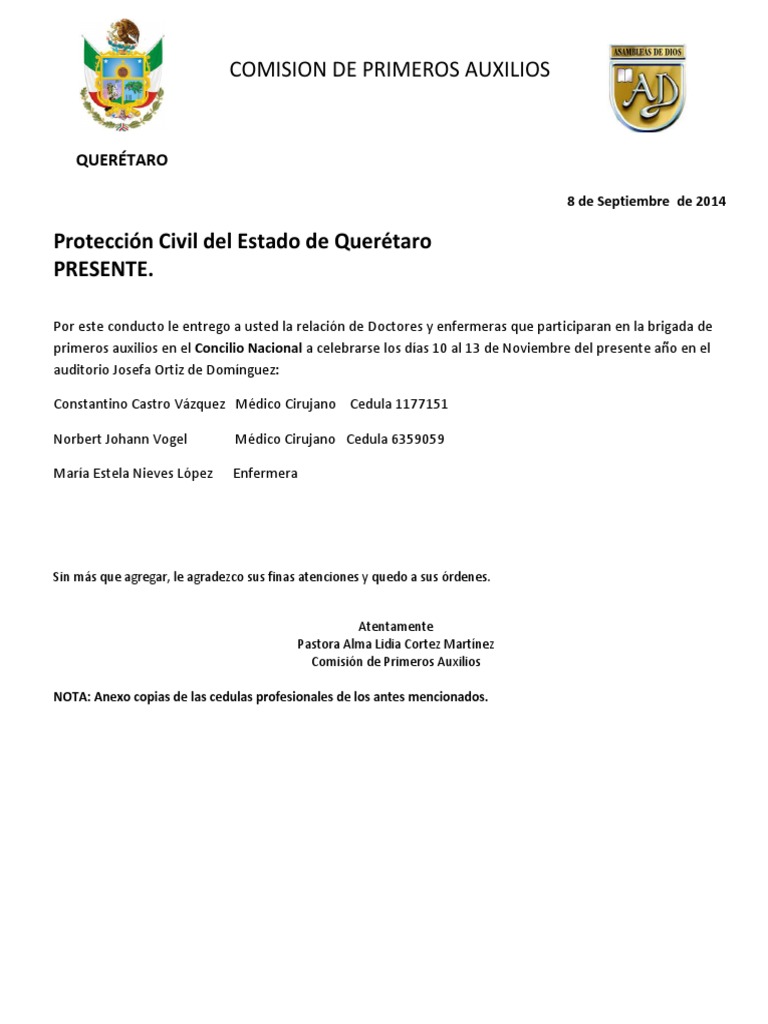 Oficio Proteccion Civil Cedulas PDF | PDF | Ciencias de la Salud | Medicina