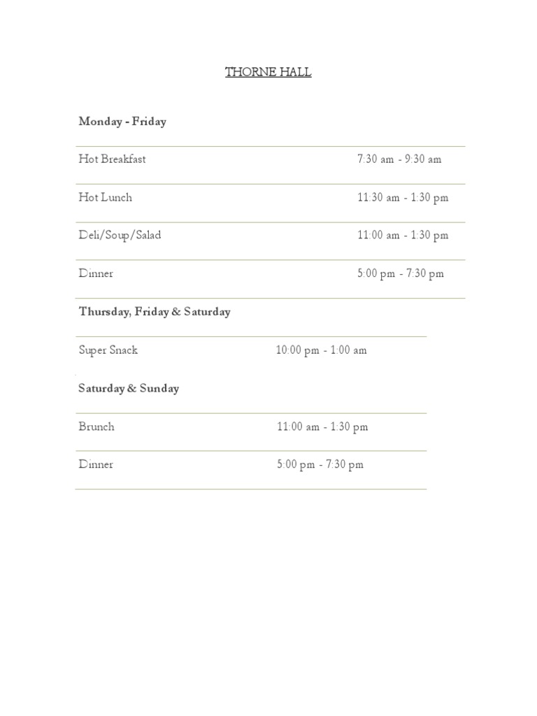 Dining Hours | PDF
