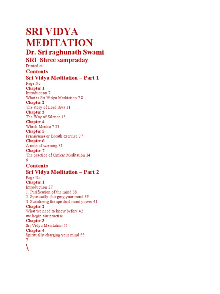 Sri Vidya Meditation Insights | PDF | Meditation | Mantra