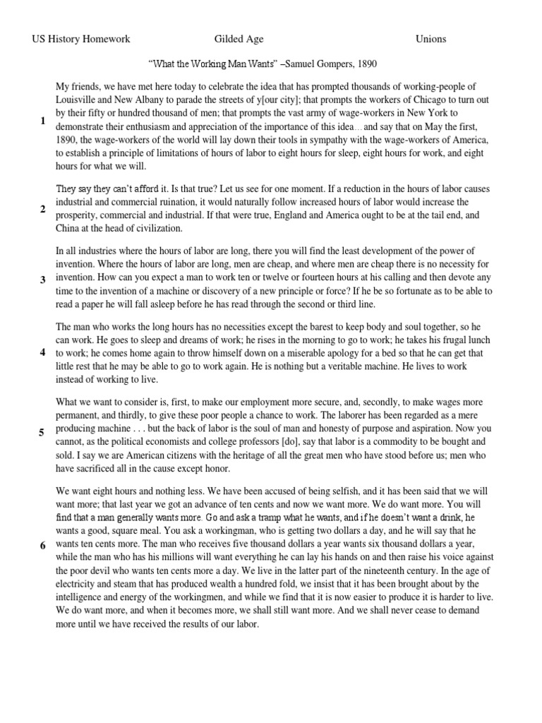 Gilded Age Unions: Gompers' Demands | PDF | Economies | Economy (General)