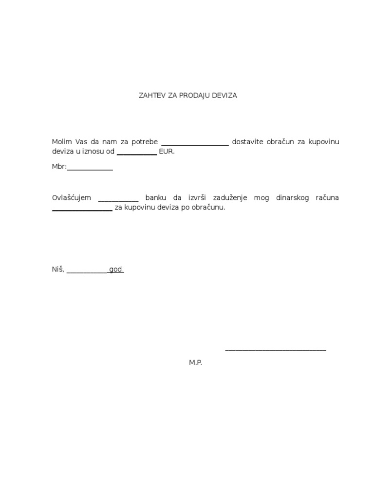 Zahtev Za Prodaju Deviza Blanko | PDF