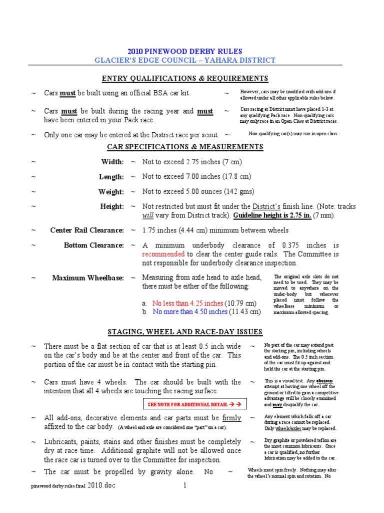 2010 Pinewood Derby Rules Guide | PDF | Mechanical Engineering | Nature