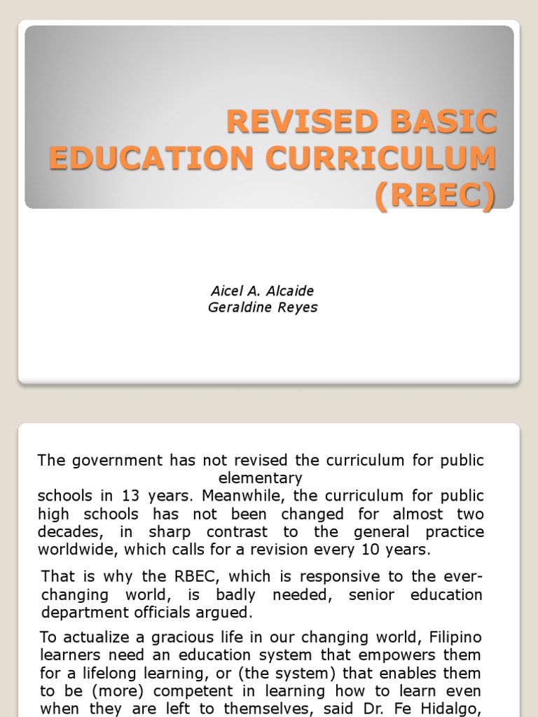 Revised Basic Education Curriculum | PDF | Curriculum | Pedagogy