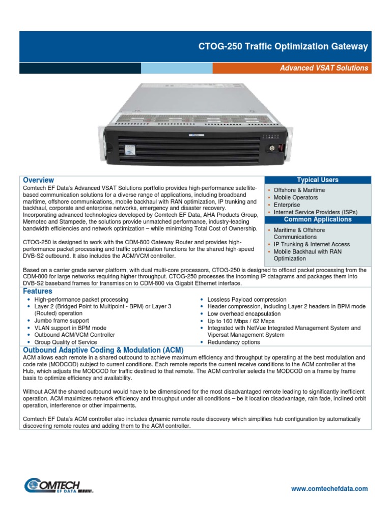 Comtech/EFData CTOG-250 Traffic Optimization Gateway Datasheet | PDF | Internet Protocols ...