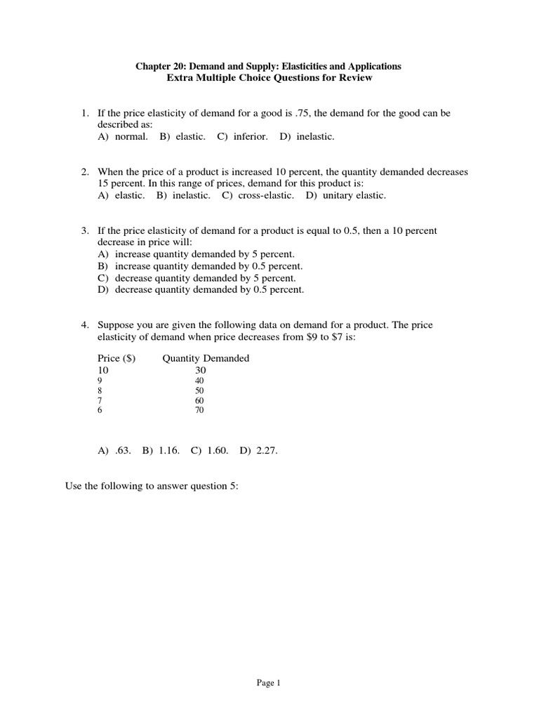 Demand and Supply Elasticity Quiz | PDF | Demand | Price Elasticity Of ...