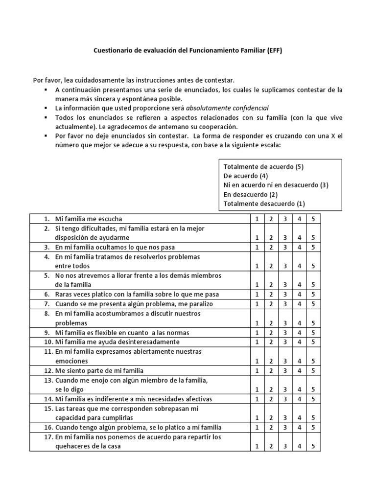 Cuestionario de Evaluación Del Funcionamiento Familiar | Cuestionario | Psicología