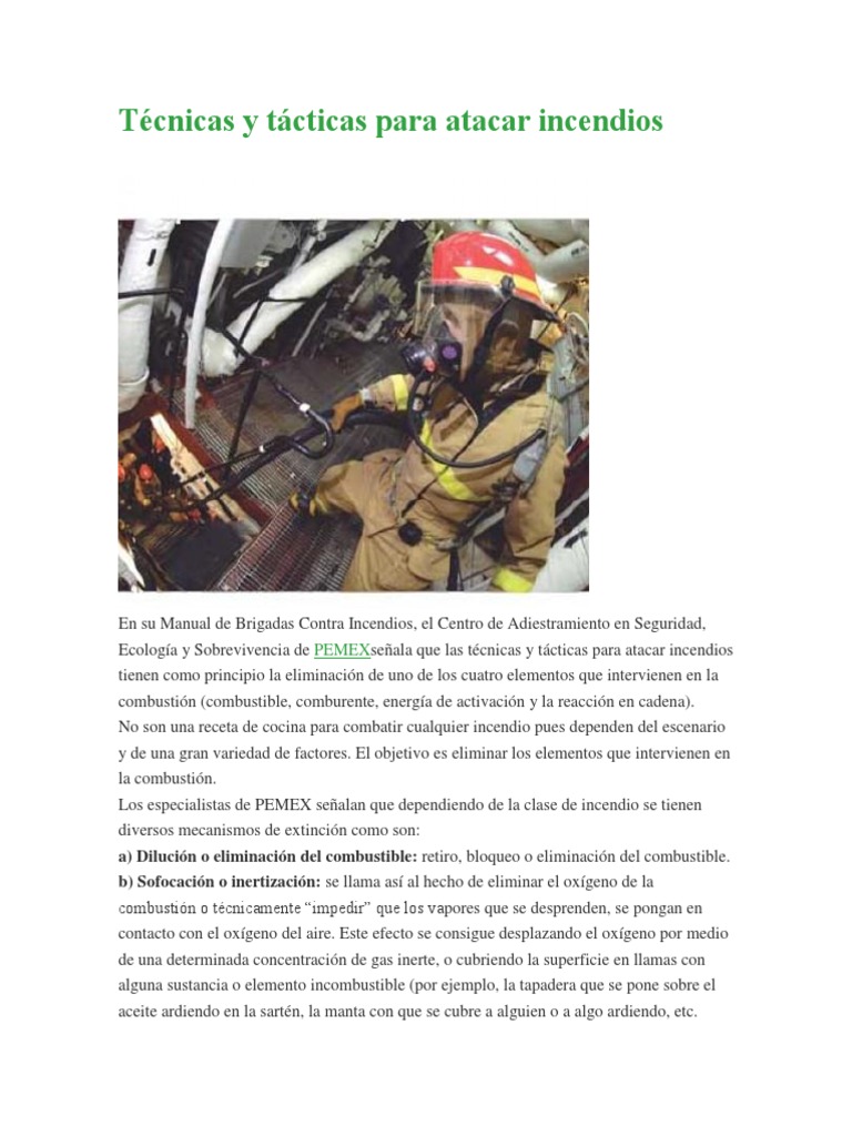 Técnicas y Tácticas Para Atacar Incendios | PDF | Combustión | Combustibles