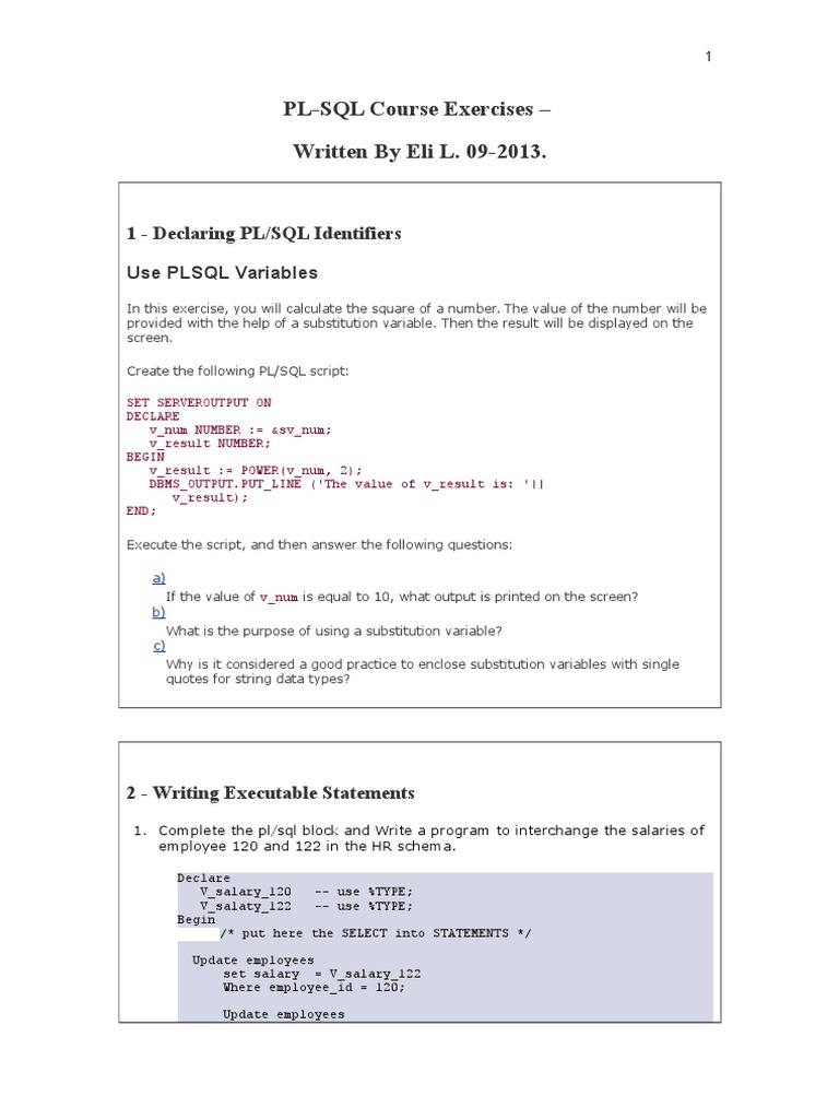 PL SQL Exercises | PDF | Pl/Sql | Data Management
