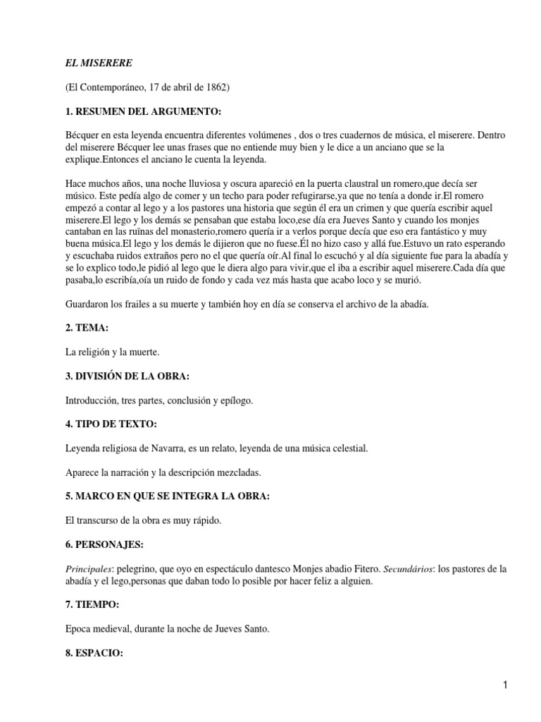 Resumen Del Argumento:: El Miserere | PDF