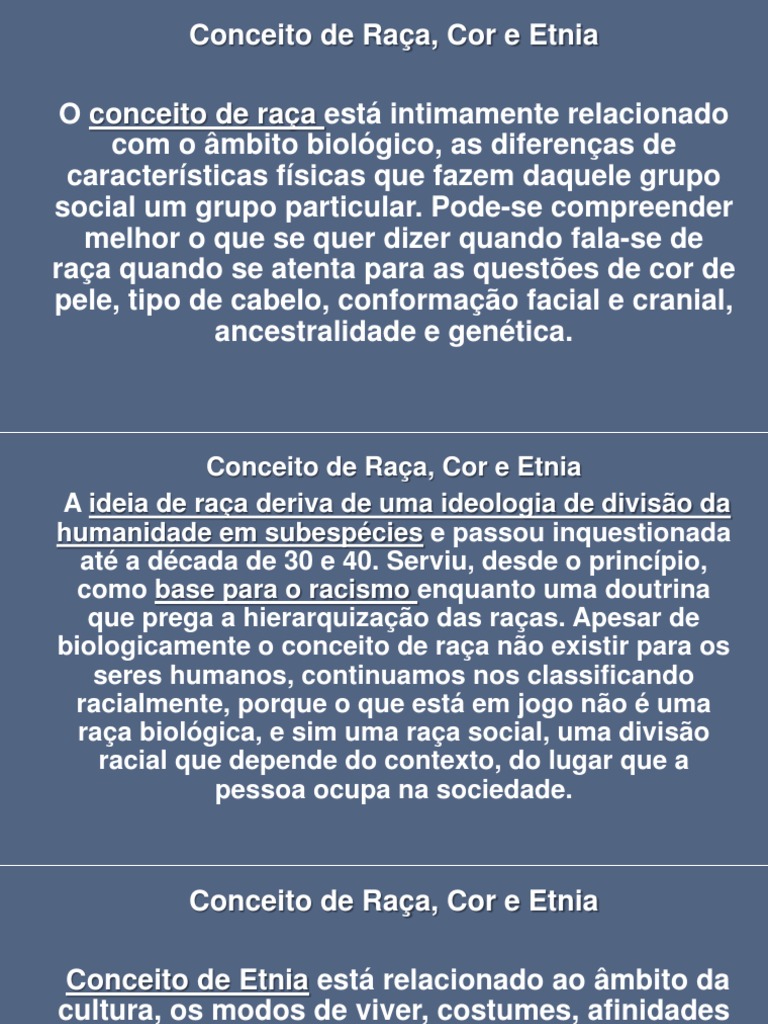 Aula - Raça - Cor - Etnia | PDF | Raça (categorização humana) | Racismo