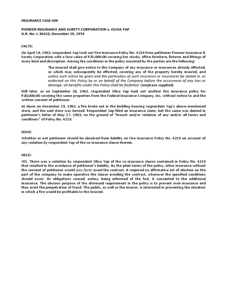 Pioneer Insurance and Surety Corp. v. Olivia Yap | Download Free PDF ...