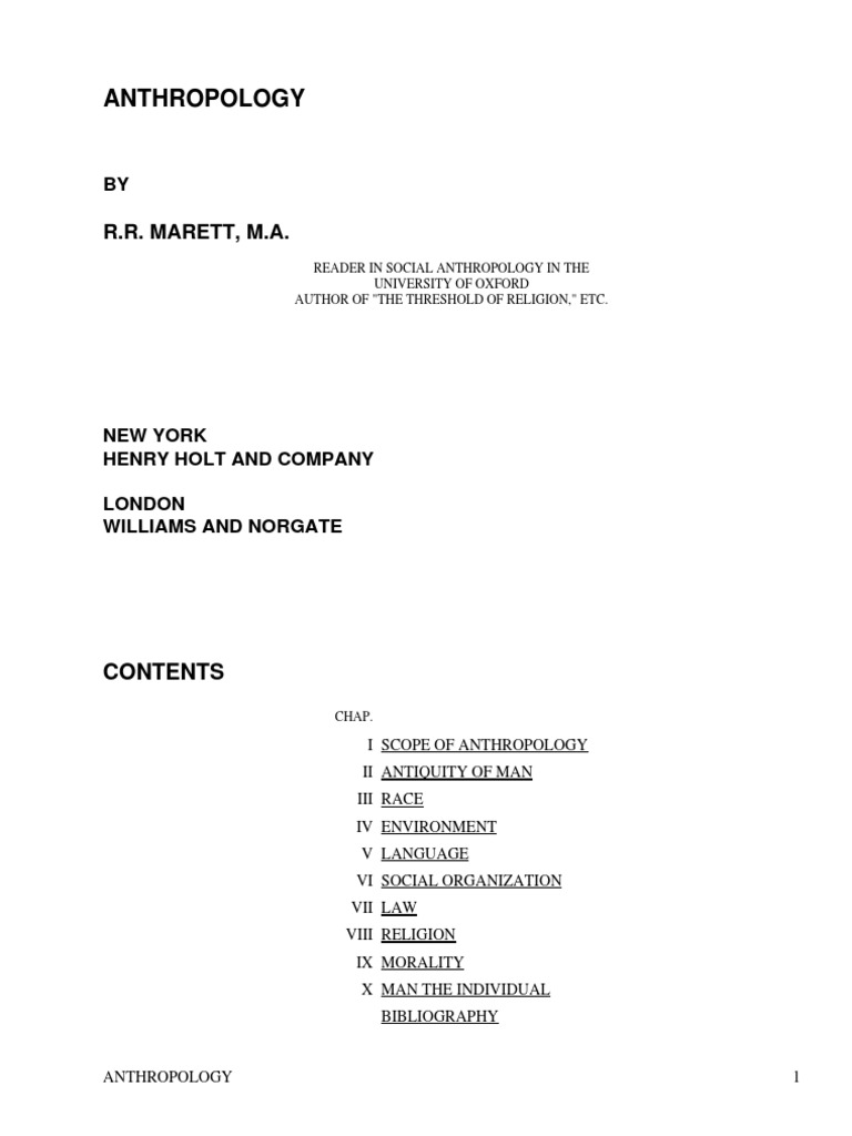 Anthropology by Marett, R. R. (Robert Ranulph), 1866-1943 | PDF ...